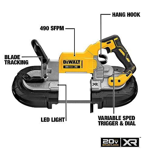 DEWALT 20V MAX Band Saw, 5" Cutting Capacity, Integrated Hang Hooks, Portable, For Deep Cuts, Bare Tool Only (DCS374B)