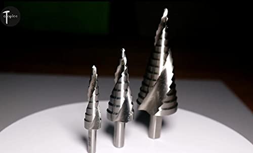 ATOPLEE Step Drill Bit, 3pcs HSS 6542 Spiral Fluted Step Drill Bit Set (Metric 4-12mm/4-20mm/4-32mm)