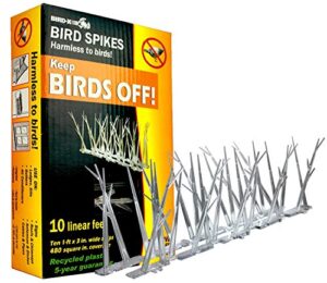 bird-x b00vmr3sf4 sp-10-nr plastic narrow bird spikes 10 foot kit with adhesive g, 2 pack, multi