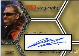 johnny devine 2008 tristar tna wrestling #a-jd hand signed tna autograph limited edition card in mint condition! shipped in ultra pro top loader to protect it!