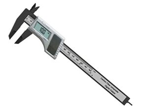 precise 6" solar digital caliper | dual power (solar & battery) | carbon fiber composite | 0-150mm (6") range | 0.1mm (0.01") resolution | zero setting