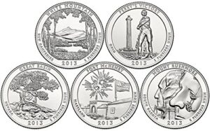 2013 d complete set of 5 national park quarters uncirculated