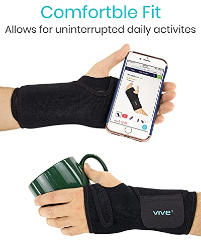 Vive Wrist Brace - Carpal Tunnel Hand Compression Support Wrap for Men, Women, Tendinitis, Bowling, Sports Injuries Pain Relief - Removable Splint - Universal Ergonomic Fit (Black, Left)