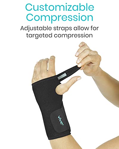 Vive Wrist Brace - Carpal Tunnel Hand Compression Support Wrap for Men, Women, Tendinitis, Bowling, Sports Injuries Pain Relief - Removable Splint - Universal Ergonomic Fit (Black, Left)