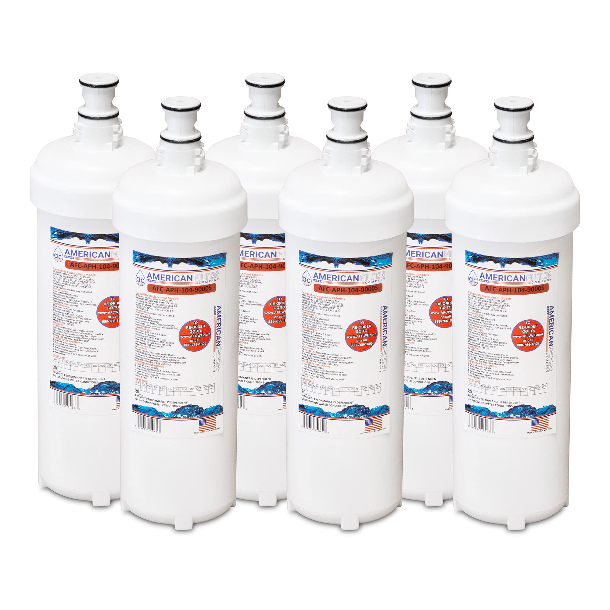 6 Pack AFC Brand, Water Filter, Model # AFC-APH-104-9000S, Compatible with Cuno (R) HF25-S Filter