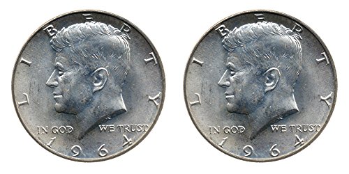 1964 No Mint Mark Set of 2-90% Silver John F Kennedy JFK Half Dollar Circulated Half Dollar Seller Very Fine