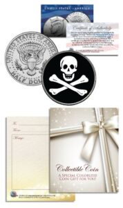 skull & crossbones - jfk half dollar us coin - poker card guard protector cover