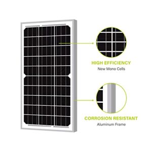 Newpowa 10W(Watts) 12V(Volts) Monocrystalline Solar Panel Battery Maintainer High-Efficiency PV Module Power for Battery Charging of Boat RV Gate Opener Fences Silver