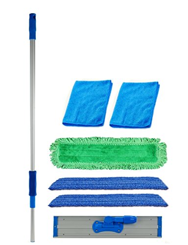 Real Clean 18 inch Professional Commercial Microfiber Mop with Three 18 inch Premium Microfiber Mop Pads and 2 Microfiber Towels