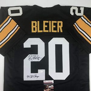 autographed/signed rocky bleier 4x sb champ pittsburgh black football jersey jsa coa