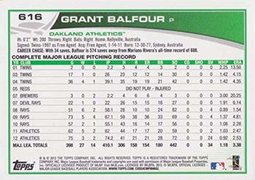 2013 Topps #616 Grant Balfour Athletics MLB Baseball Card NM-MT