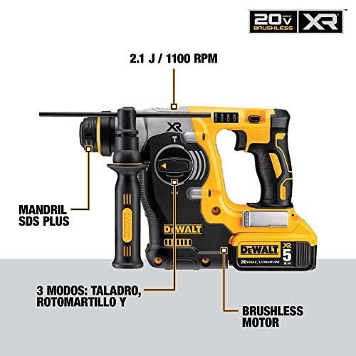 DEWALT 20V MAX* SDS Rotary Hammer Drill Kit, 5-Ah Batteries (DCH273P2)