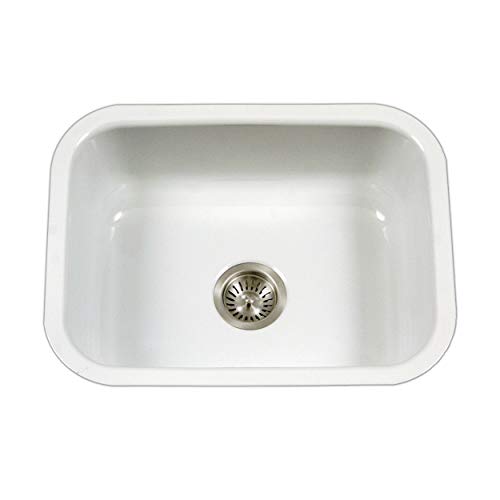 Houzer Porcelain Enamel Stainless Steel Porcela Series - Undermount Single Bowl Kitchen Sink, Durable, Sleek, and Stylish Large White Sink, Ideal for Home or Apartment - PCS-2500