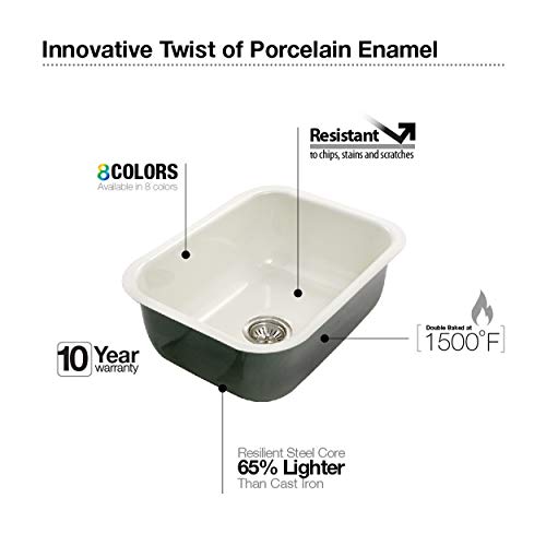 Houzer Porcelain Enamel Stainless Steel Porcela Series - Undermount Single Bowl Kitchen Sink, Durable, Sleek, and Stylish Large White Sink, Ideal for Home or Apartment - PCS-2500