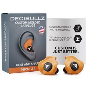 decibullz - custom molded earplugs, 31db highest nrr, comfortable hearing protection for shooting, travel, swimming, work and concerts (orange)