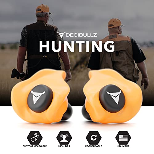 Decibullz - Custom Molded Earplugs, 31dB Highest NRR, Comfortable Hearing Protection for Shooting, Travel, Swimming, Work and Concerts (Orange)