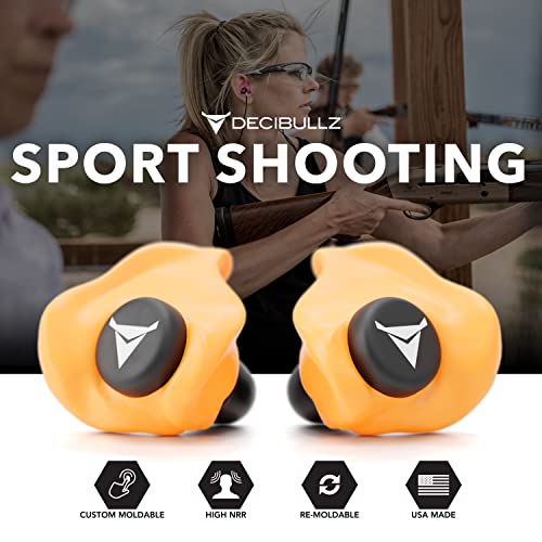 Decibullz - Custom Molded Earplugs, 31dB Highest NRR, Comfortable Hearing Protection for Shooting, Travel, Swimming, Work and Concerts (Orange)