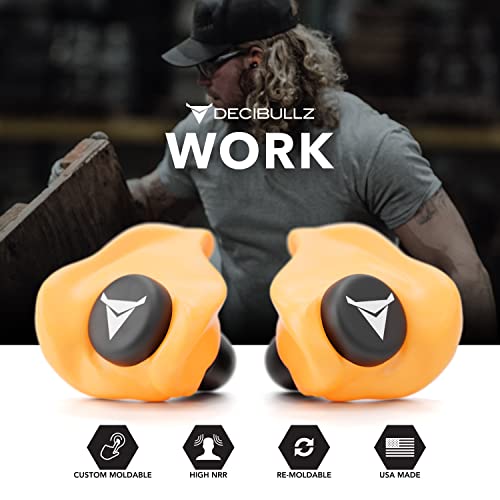 Decibullz - Custom Molded Earplugs, 31dB Highest NRR, Comfortable Hearing Protection for Shooting, Travel, Swimming, Work and Concerts (Orange)