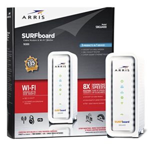 ARRIS SURFboard SBG6400 8x4 DOCSIS 3.0 Cable Modem / N300 Wi-Fi Router-Retail Packaging-White