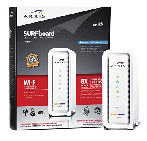 ARRIS SURFboard SBG6400 8x4 DOCSIS 3.0 Cable Modem / N300 Wi-Fi Router-Retail Packaging-White