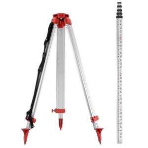 iglobalbuy surveying tripod 65" extended height + aluminum grade rod 16.4 feet, surveying tripod double-sided 5 section telescopic rod surveryor for rotary laser level transit construction