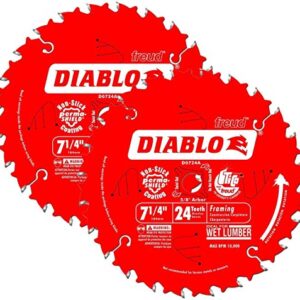 Freud D0724A Diablo 7-1/4-inch 24T ATB Thin Kerf Framing Saw Blades, 2-Pack