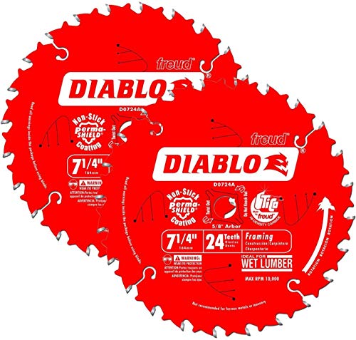 Freud D0724A Diablo 7-1/4-inch 24T ATB Thin Kerf Framing Saw Blades, 2-Pack