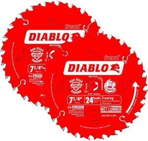 freud d0724a diablo 7-1/4-inch 24t atb thin kerf framing saw blades, 2-pack