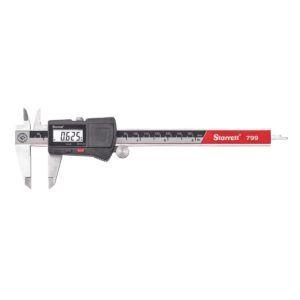 starrett stainless steel electronic slide caliper - 0-6" range, 0005" resolution, lcd display, fine adjustment thumb wheel, in/mm conversion - ec799a-6/150