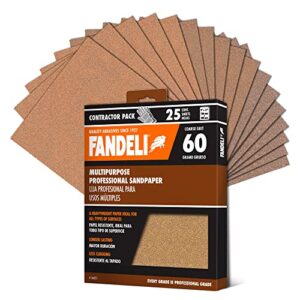 fandeli | multi-purpose sandpaper | 60 grit | 25 sheets of 9'' x 11'' | metal and wood sandpaper | wall sandpaper | hand sanding | orbital sanders