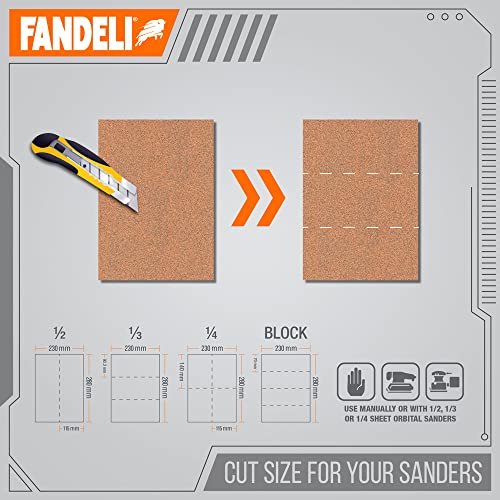 Fandeli | Multi-Purpose Sandpaper | 100 Grit | 25 Sheets of 9'' x 11'' | Ideal for Sanding Metal, Untreated Wood and Painted Surfaces