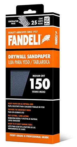 Fandeli | Multi-Purpose Sanding Paper | Grit 150 | 25 Sheets of 4-1/4'' x 11'' | Perfect for Sanding Drywall | Hand Sanding | Orbital Sanders