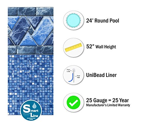 Smartline Stone Harbor 24-Foot Round Pool Liner | UniBead Style | 52-Inch Wall Height | 25 Gauge Virgin Vinyl | Designed for Steel Sided Above-Ground Swimming Pools | Universal Gasket Kit Included