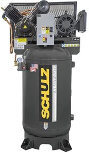 schulz 7580vv30x-3 v-series piston air compressor, 80 gallon vertical tank, 30 cfm, 175 psi max working pressure, 7.5 horsepower, 3 phase, 208-230/460v, up to 960 rpm, cast iron construction black