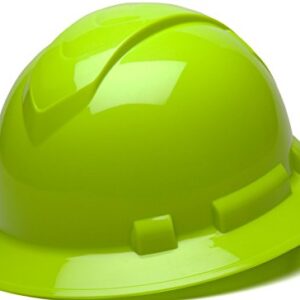 Pyramex Ridgeline Full Brim Hard Hat, 4-Point Ratchet Suspension, Hi-Vis Lime