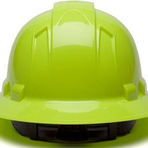 Pyramex Ridgeline Full Brim Hard Hat, 4-Point Ratchet Suspension, Hi-Vis Lime