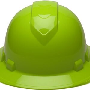 Pyramex Ridgeline Full Brim Hard Hat, 4-Point Ratchet Suspension, Hi-Vis Lime