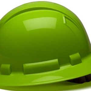 Pyramex Ridgeline Full Brim Hard Hat, 4-Point Ratchet Suspension, Hi-Vis Lime