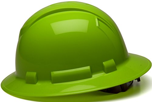 Pyramex Ridgeline Full Brim Hard Hat, 4-Point Ratchet Suspension, Hi-Vis Lime