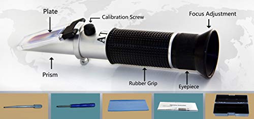 Brix Refractometer with ATC Automatic Temperature Compensation (0-32 Brix) Triple Scales Beer, Wine, Juice HomeBrew Hydrometer 3 scales