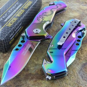 tac force spring titanium rainbow blade dragon assist rescue glass breaker pocket knife