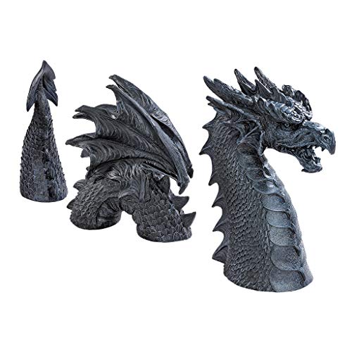 Design Toscano JQ8618 The Dragon of Falkenberg Castle Moat Lawn Garden Statue, 28 Inches Wide, 7 Inches Deep, 14 Inches High, Handcast Polyresin, Gray Stone Finish