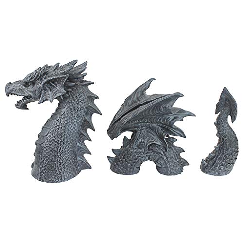 Design Toscano JQ8618 The Dragon of Falkenberg Castle Moat Lawn Garden Statue, 28 Inches Wide, 7 Inches Deep, 14 Inches High, Handcast Polyresin, Gray Stone Finish