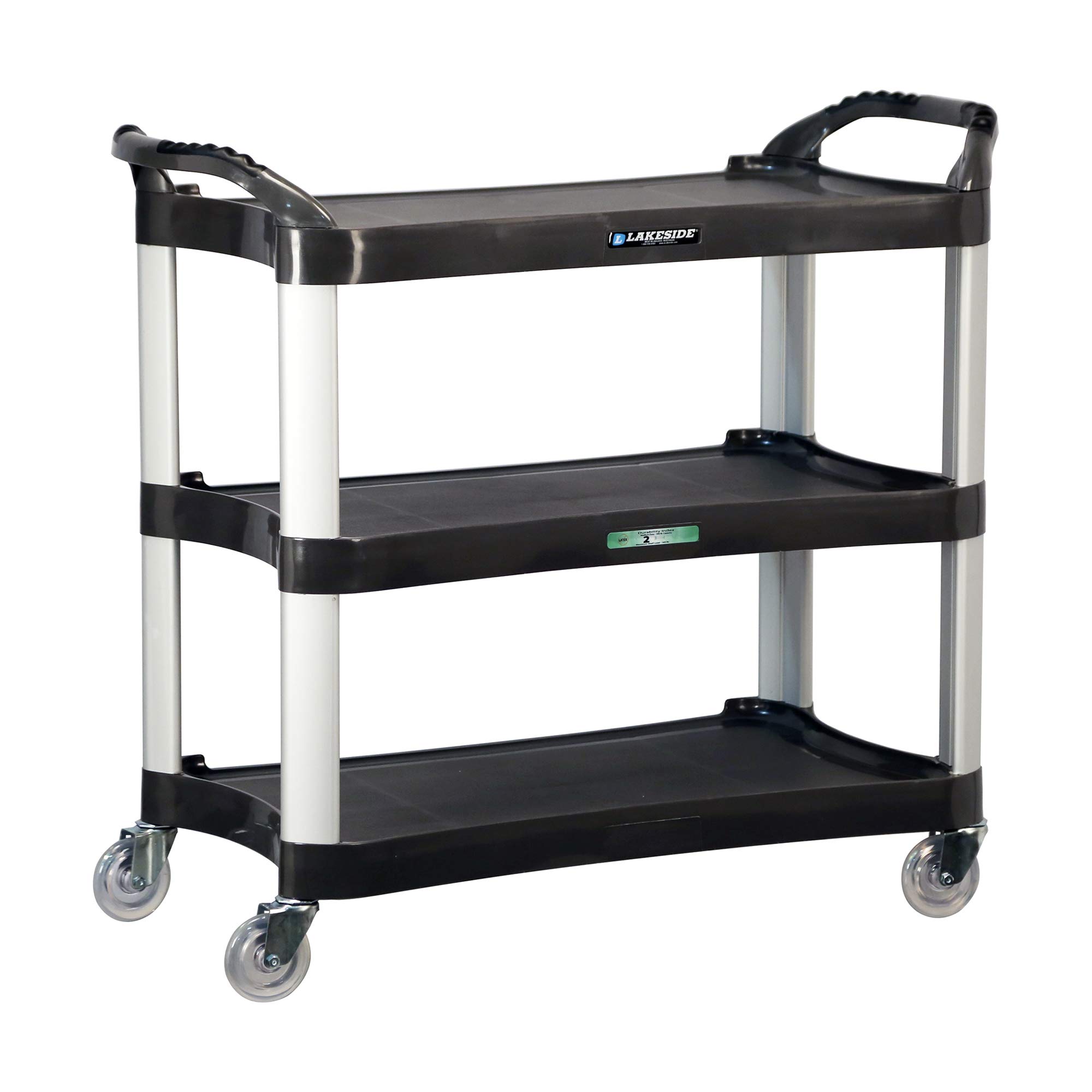 Lakeside 2512 Utility Cart, Plastic, 3 Shelves, 500 lb. Capacity, Charcoal