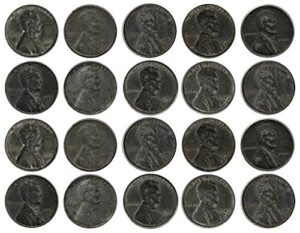 1943 various mint marks count of 20 genuine world war ii wwii steel pennies p, d & s mint marks all grade better than cent seller fine