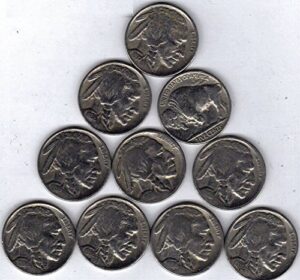 count of ten circulated buffalo nickels 1913 to 1938 fine