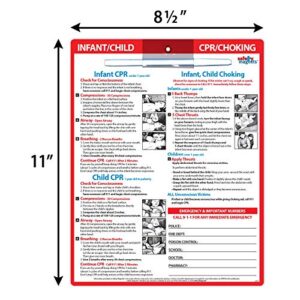 Infant and Child CPR and Choking Magnet - First Aid Quick Reference Card for Children - Emergency Phone Numbers - Laminated with Magnets, Marker - 8.5 x 11 in.