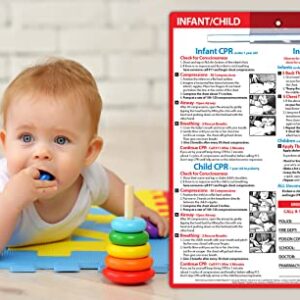 Infant and Child CPR and Choking Magnet - First Aid Quick Reference Card for Children - Emergency Phone Numbers - Laminated with Magnets, Marker - 8.5 x 11 in.