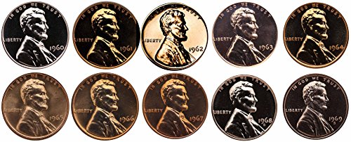 1960-1969 S Lincoln Memorial Cent Gem Proof & SMS Run 10 Coins US Mint Penny Lot Complete 1960's Set