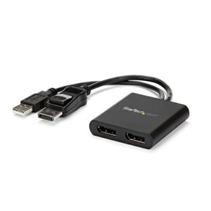 startech.com dual-monitor displayport 1.2 splitter, displayport to 2x dp multi-monitor adapter, dual 4k 30hz or 1080p 60hz computer mst hub, usb bus-powered, windows only (mstdp122dp)